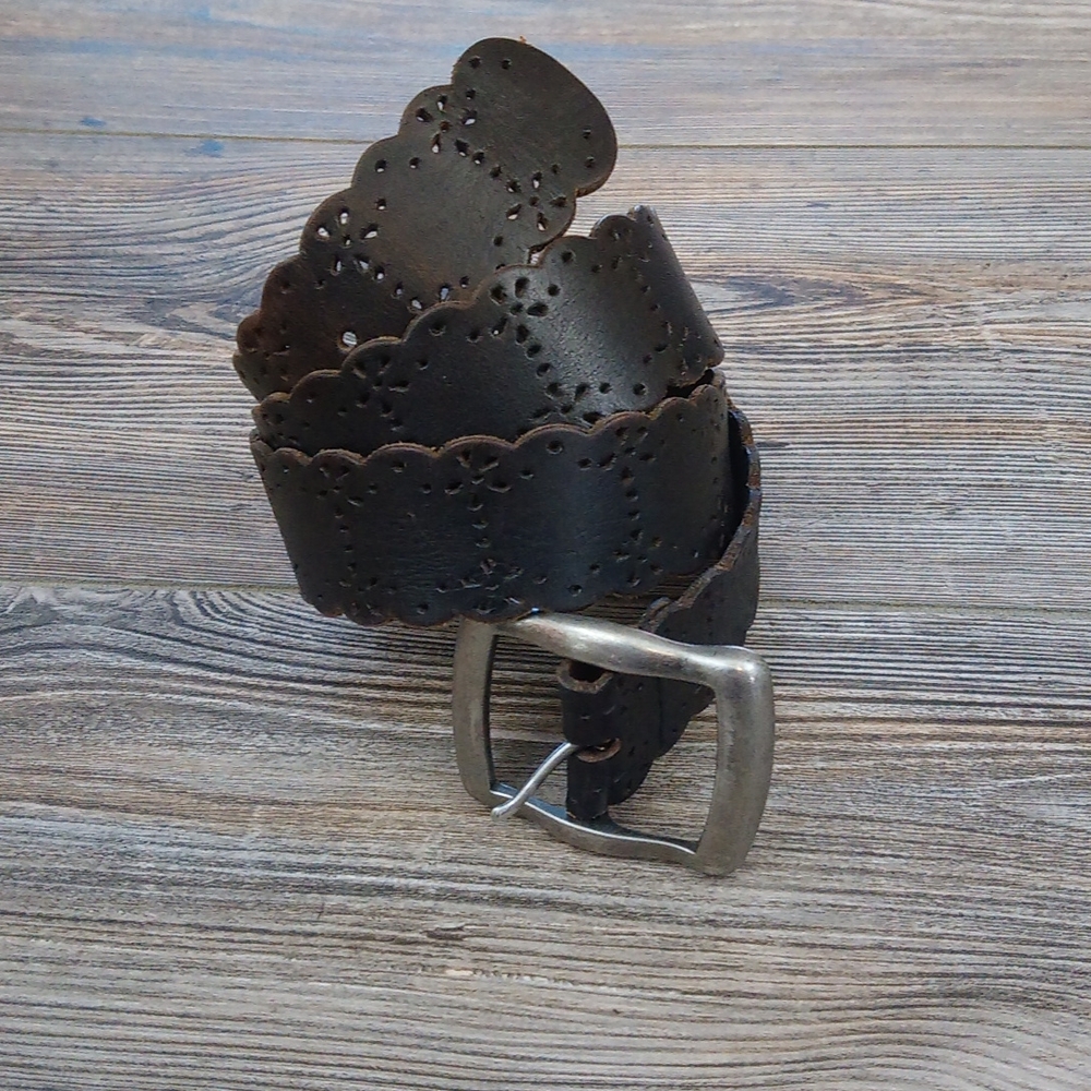 Leather Flower Laser Cut Out Belt - Gem